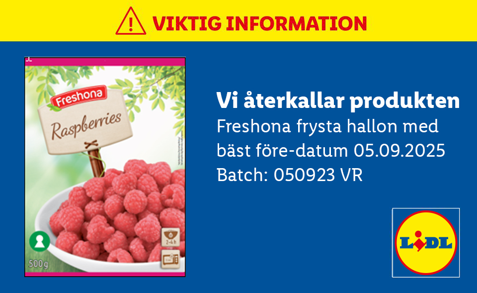Lidl Sverige återkallar frysta hallon, Freshona | Lidl Sverige